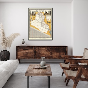 Iraq Vintage Map Print| Pictorial Poster Map of Iraq| Iraqi Wall Art ...