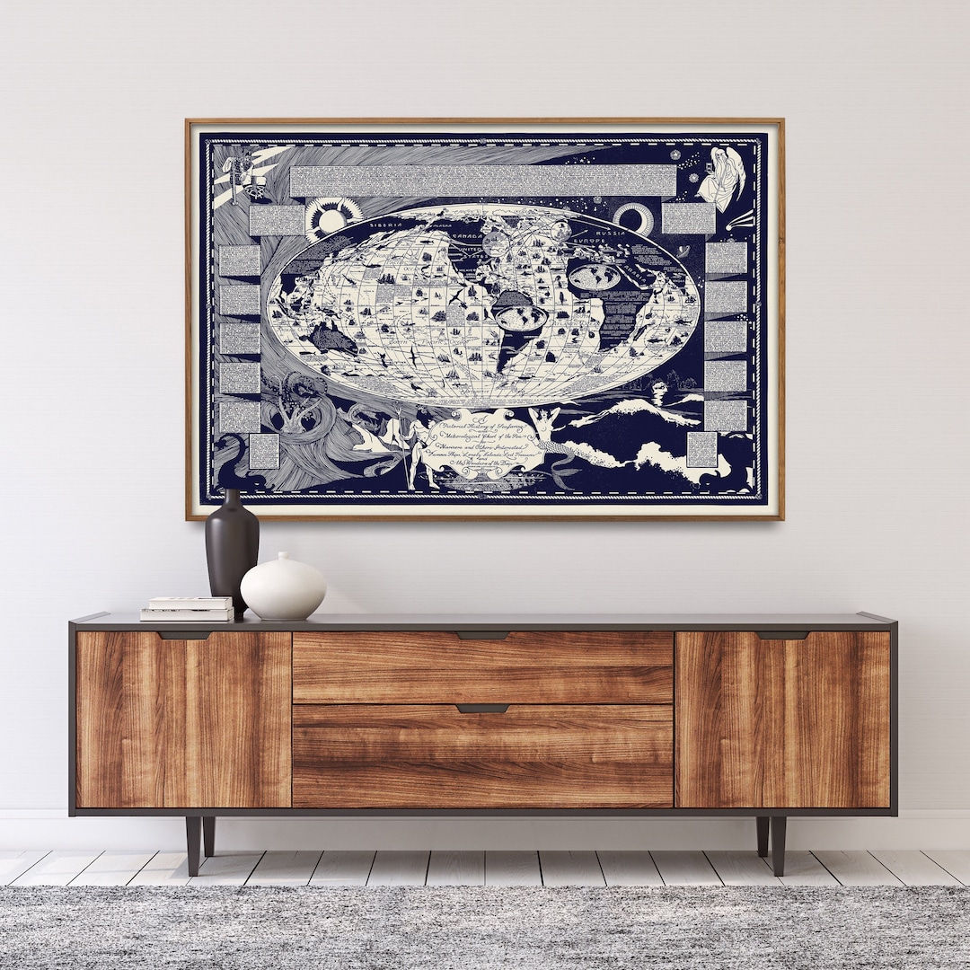 Oceans Vintage Map Print| Pictorial Map Poster| Sea Chart Wall Art ...