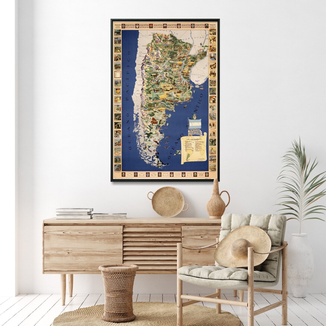 Argentina Vintage Pictorial Map Print| Argentina Historical Poster ...