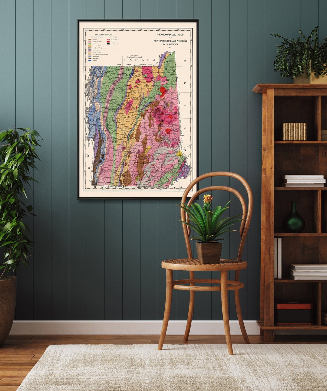 Geological Map of New Hampshire and Vermont Vintage Map Print Geologic ...