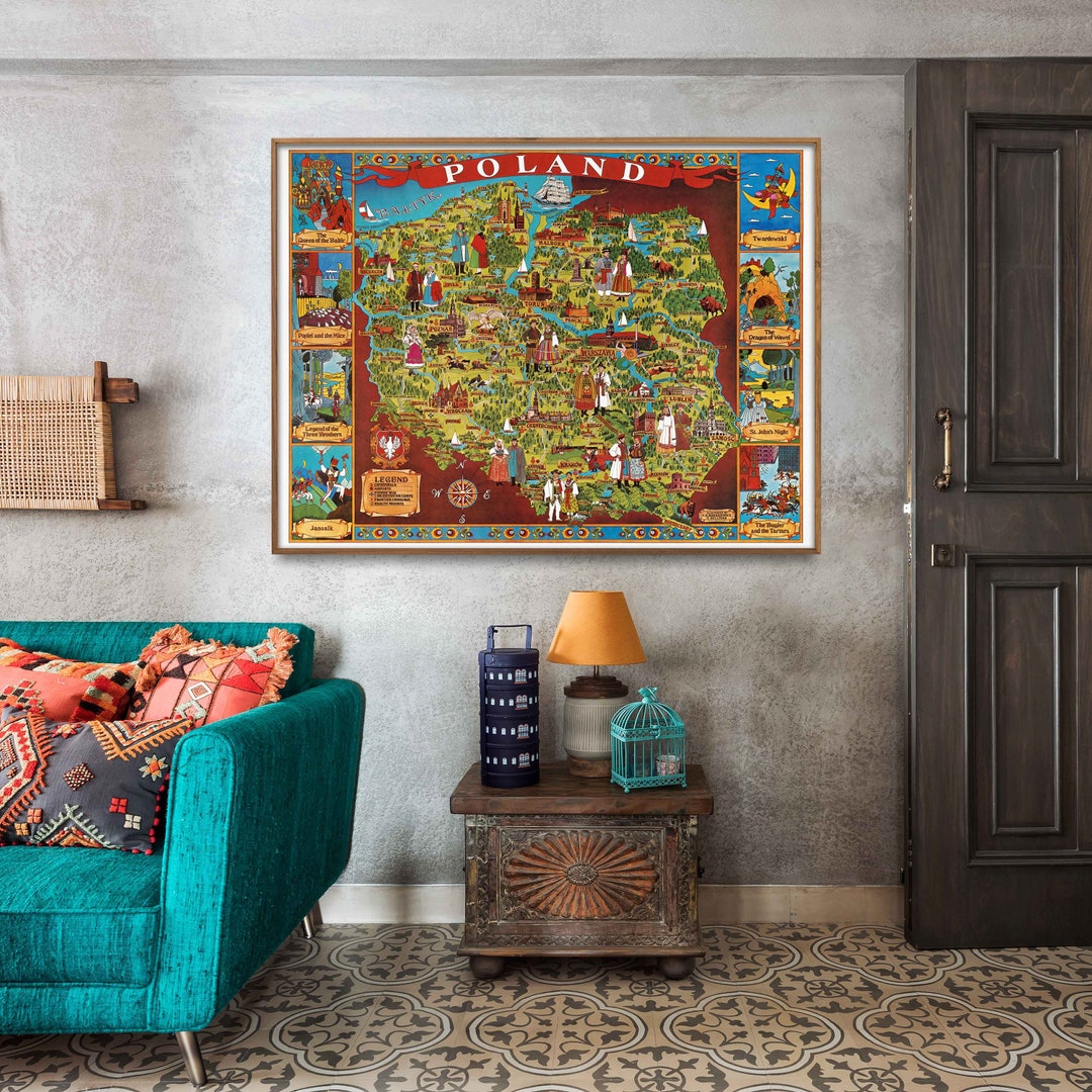 Vintage Poland Pictorial Map Print, Polish History Poster, Home Gift ...
