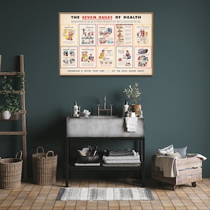 Healthy Lifestyle Vintage Chart Print, Health, Food, Hygiene, Fitness ...