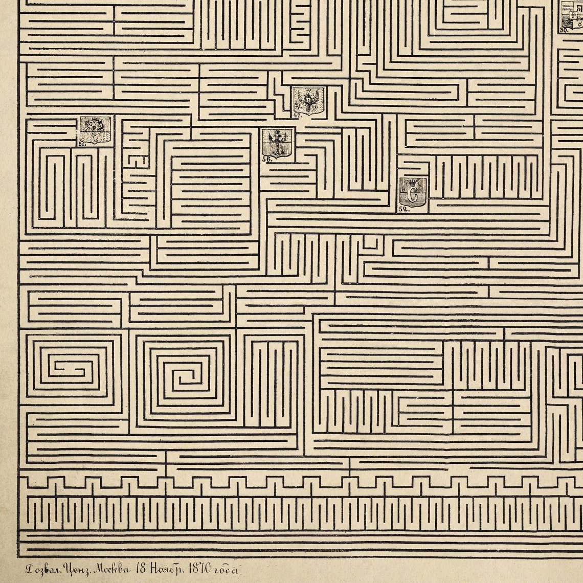 Vintage Labyrinth Art Maze Map Print Labyrinth Wall Decor - Etsy