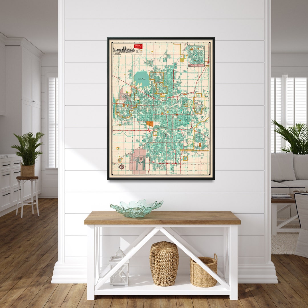 Oklahoma City Vintage Map Print, Street Map Poster, Wall Art Home Gift ...