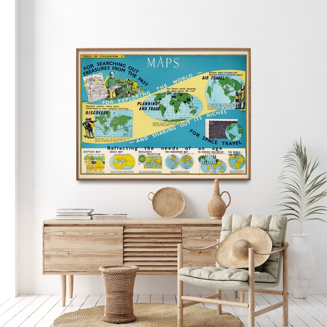 Cartography Vintage Poster Print| Maps Types Chart| History of Maps ...