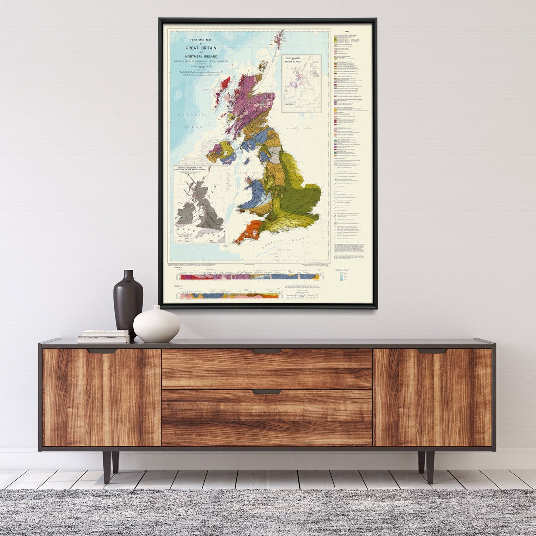 Vintage 1966 Britain Tectonic Map - Geological Wall Art - Etsy