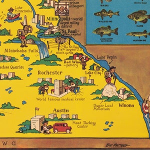 Minnesota Fishing Map Poster, State of Minnesota Vintage Map Print ...