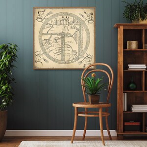 Turin Beatus Mappa Mundi, Ancient World Map Print, Square Wall Art Home ...