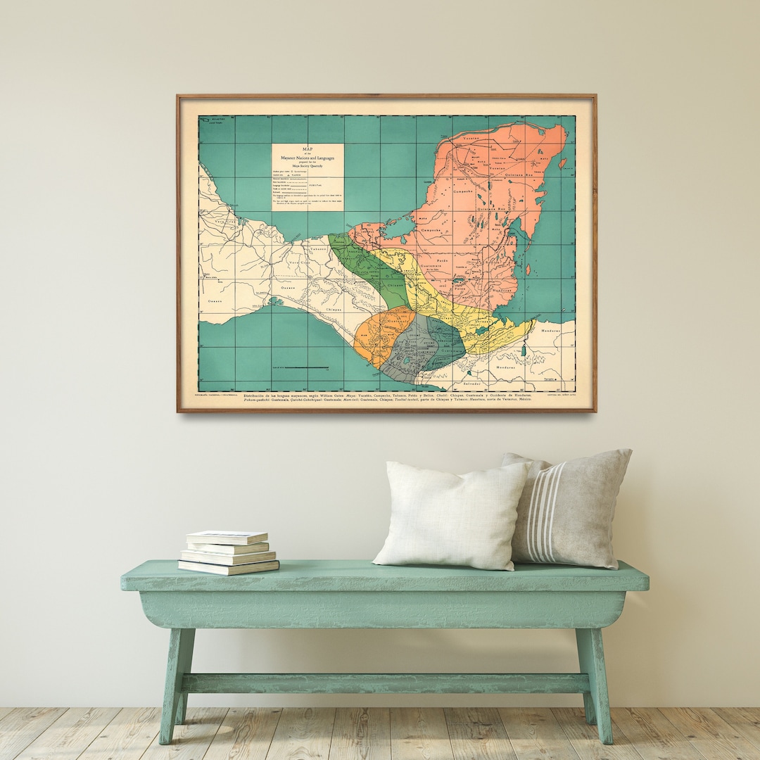 Maya People Vintage Map Print| Mayan Civilisation Wall Art Decor ...