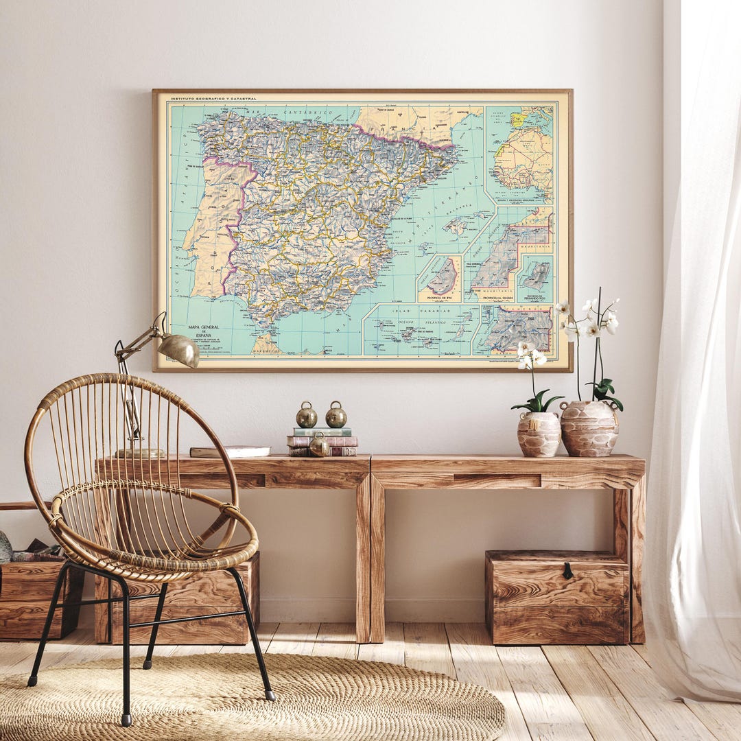 Map of Spain With African Possessions - Vintage Map Print, Wall Art ...