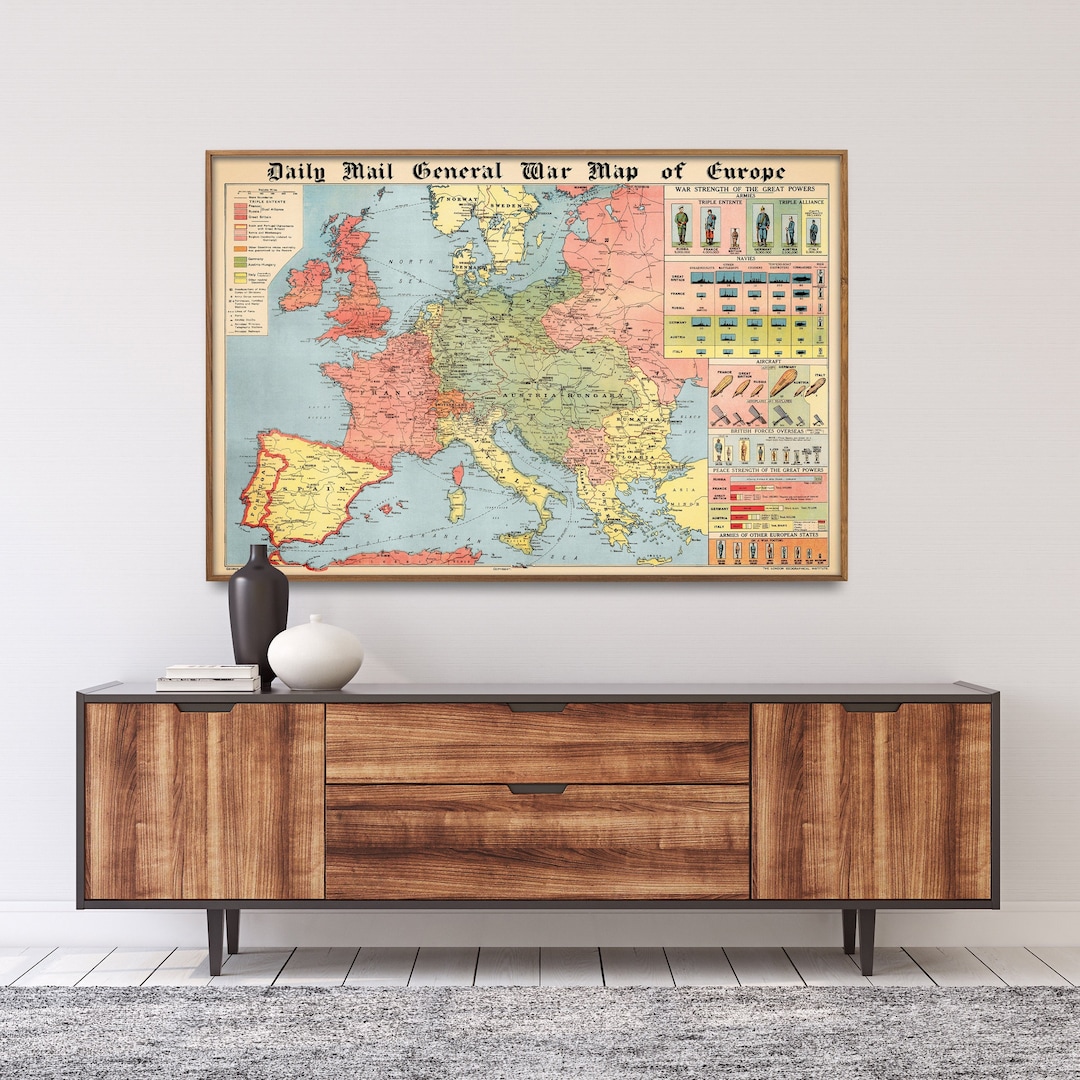 First World War Vintage Europe Map Print| Armies, Navy, Aircraft ...