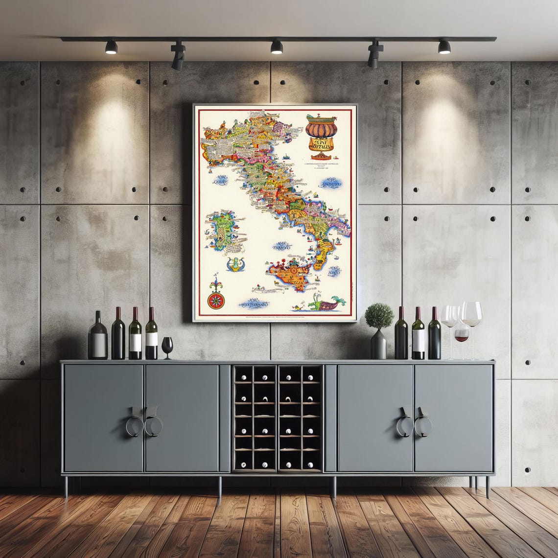Vintage Italy Wine Map Print: Pictorial Wall Art - Etsy