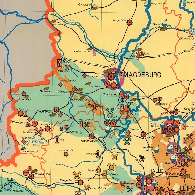 East Germany Vintage Map Print Ddr Map Poster Cold War Map - Etsy