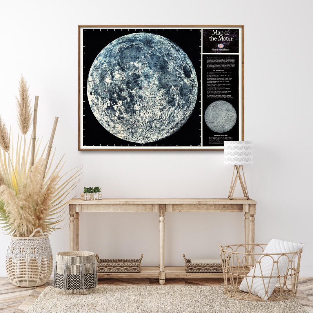 Map of the Moon Vintage Print Lunar Map Poster Home Gift Wall Art - Etsy