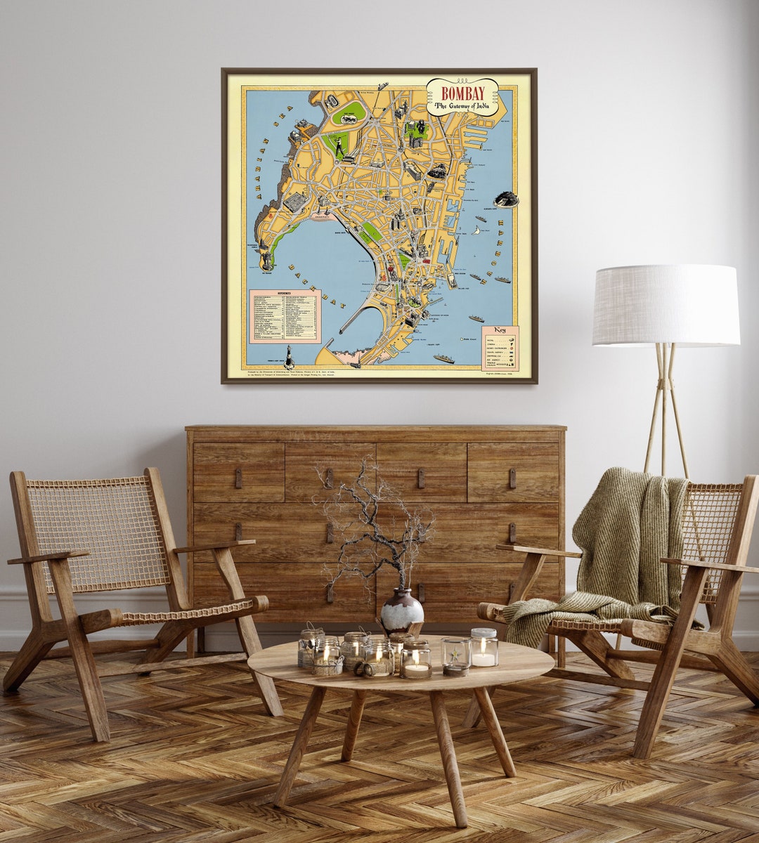 Mumbai Vintage Map Print| Old Bombay Square Poster| Wall Art Home Gift ...