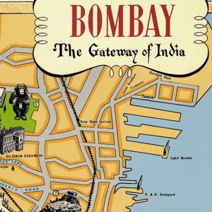 Mumbai Vintage Map Print| Old Bombay Square Poster| Wall Art Home Gift ...