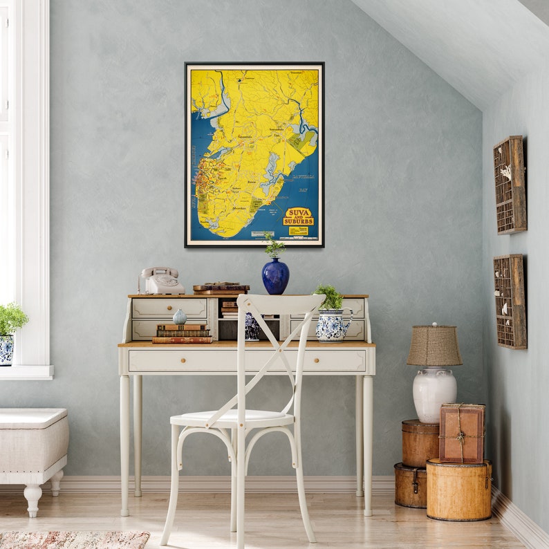 Suva, Fiji Vintage Map Print| Colorful Map Poster| Wall Art Home Gift ...