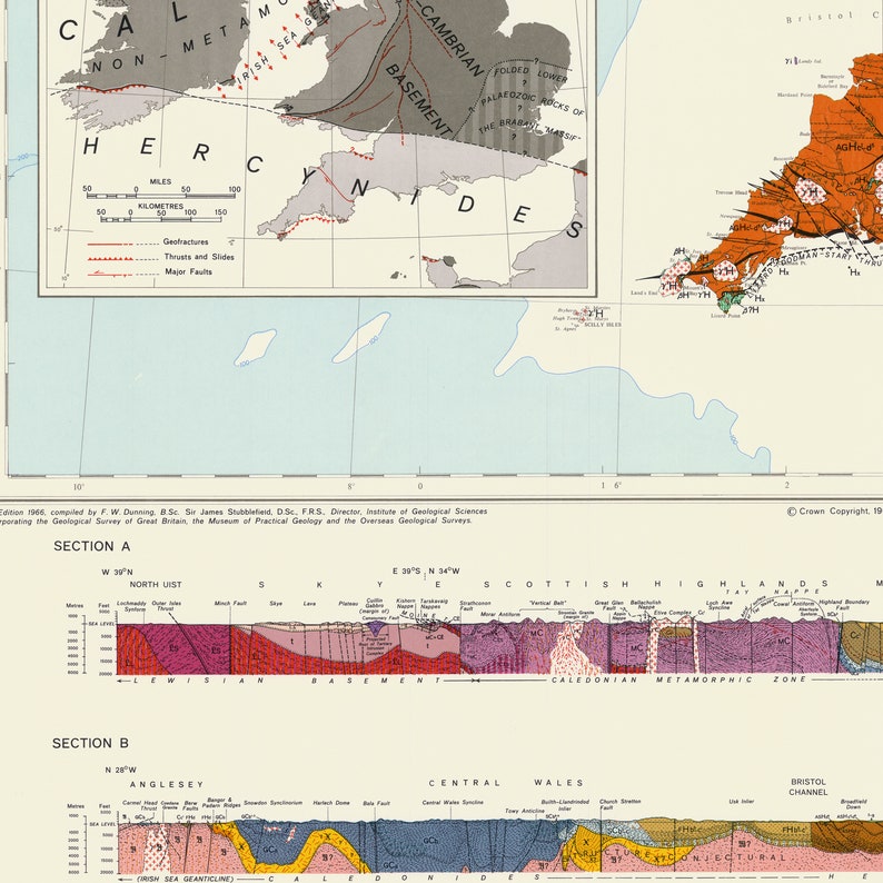 Vintage 1966 Britain Tectonic Map - Geological Wall Art - Etsy Canada