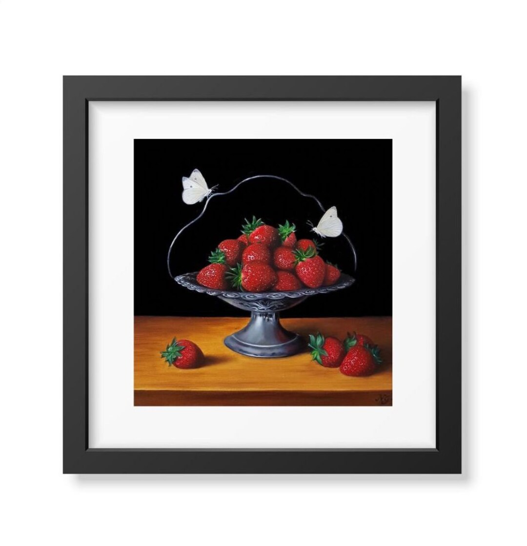 Strawberries and Butterflies, Printable Wall Art, Still Life Painting ...