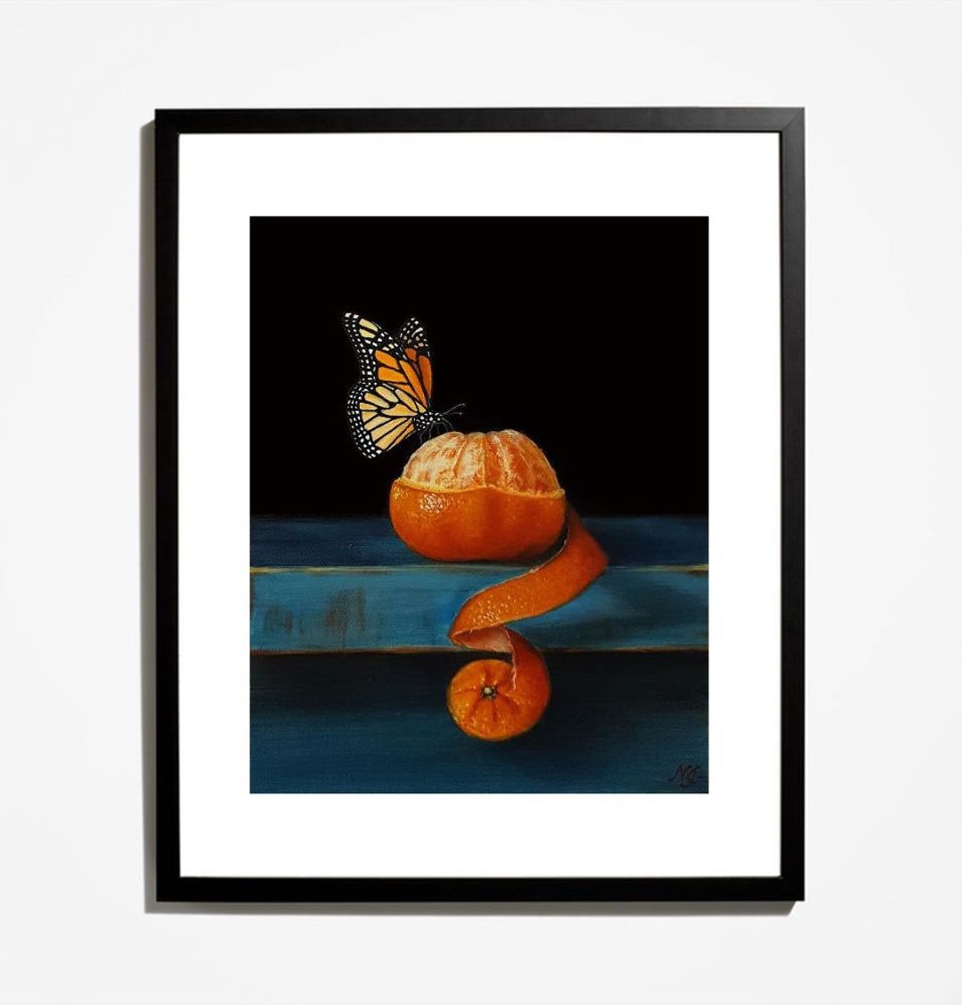 Peeled Orange and Butterfly, Printable Wall Art, Orange Painting ...