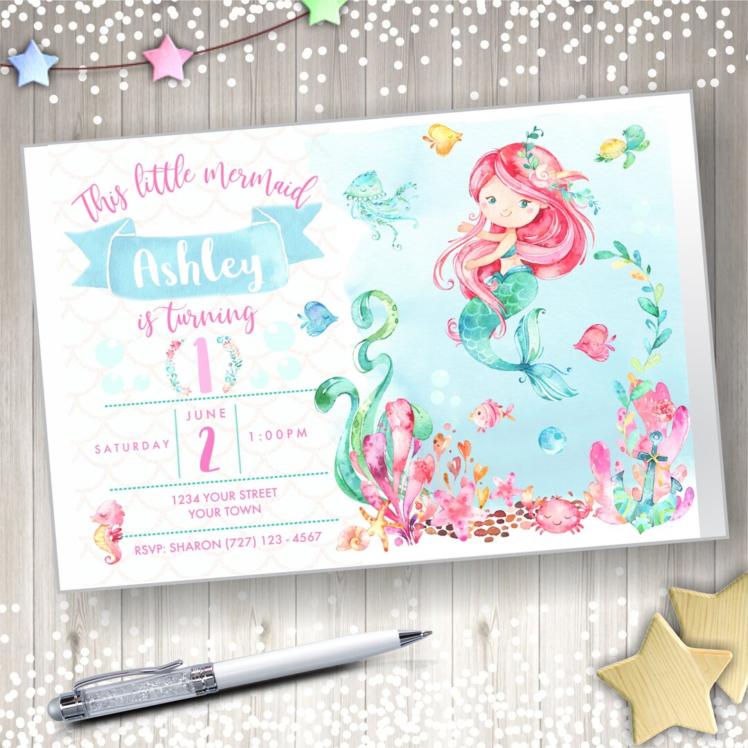 Little Mermaid Birthday Invitation - Printable or Printed - Etsy
