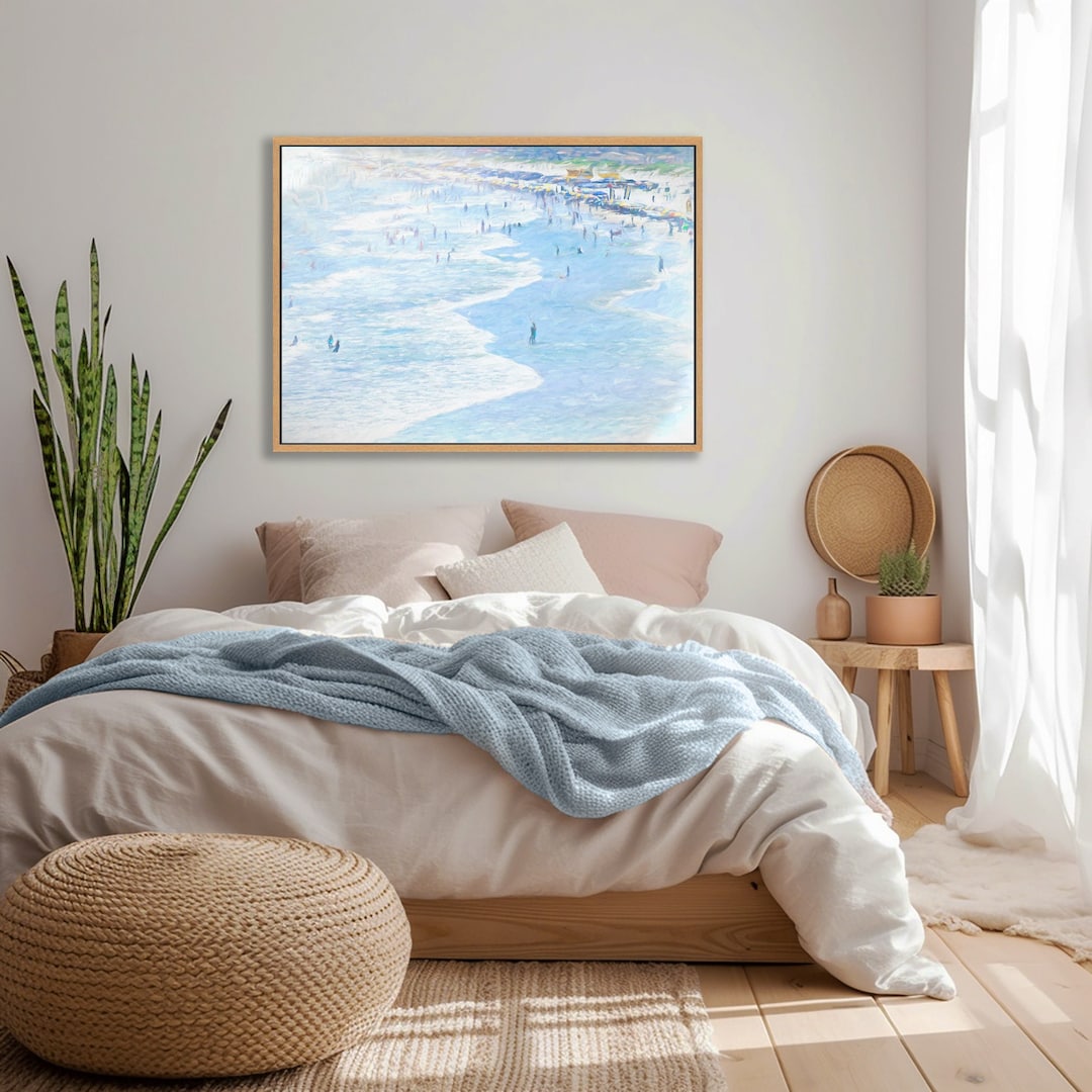 Beach Day, Large Beach Art, Minimalist Beach Scene, Beach With Swimmers ...