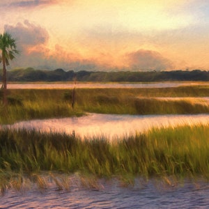 Large Art Sunset, Marsh Landscape, Coastal Art Print, Beach House ...
