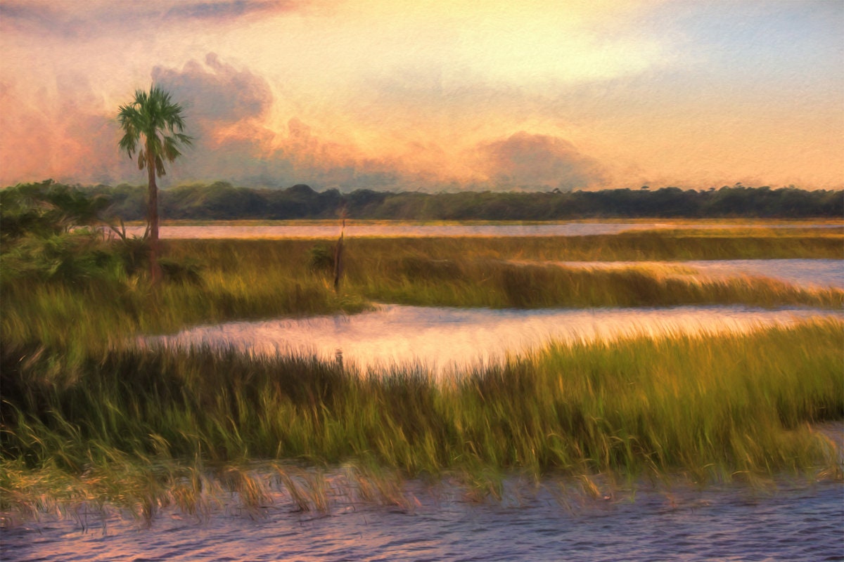 Large Art Sunset Marsh Landscape Coastal Art Print Beach - Etsy