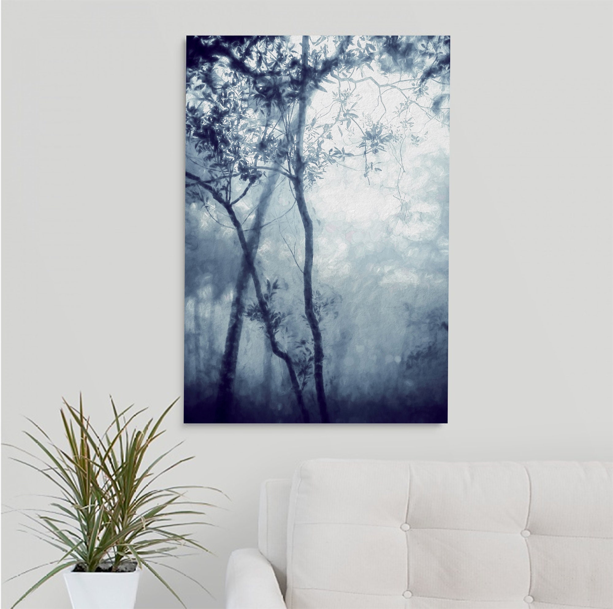 Fog Trees Foggy Forest Blue Gray Minimalist Forest Art | Etsy