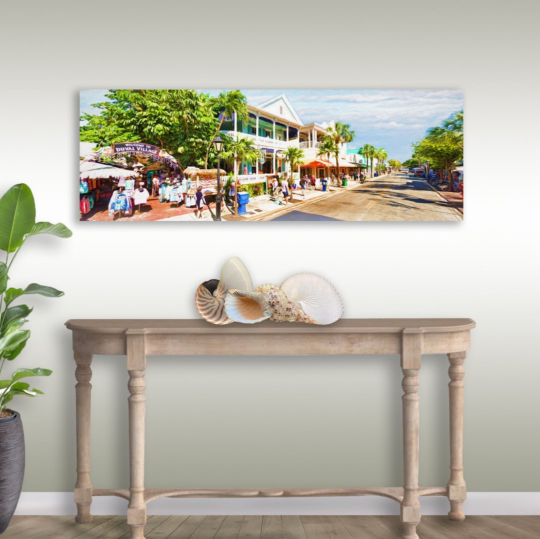 Key West Duval Street Panoramic Art: Coastal Florida Print or Canvas ...
