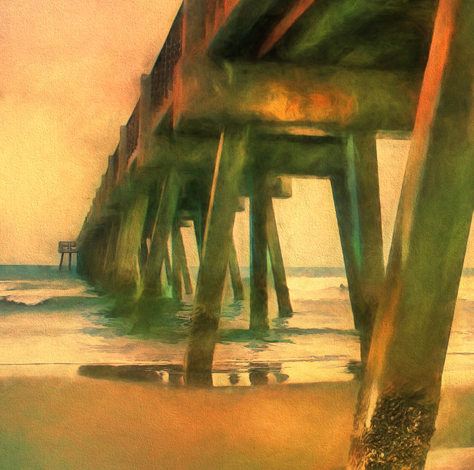 Pier Sunset Ocean Sunrise Golden Pier Art Coastal Decor | Etsy
