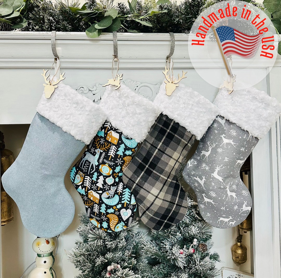 Personalized Christmas Stockings. Blue Christmas Stockings. Plaid ...