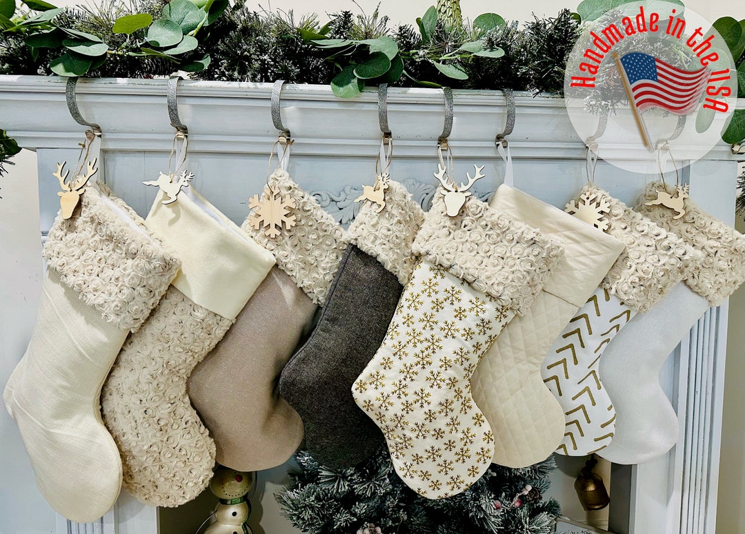 Handmade Farmhouse Christmas Stocking: Vintage Beige Linen and Cotton ...