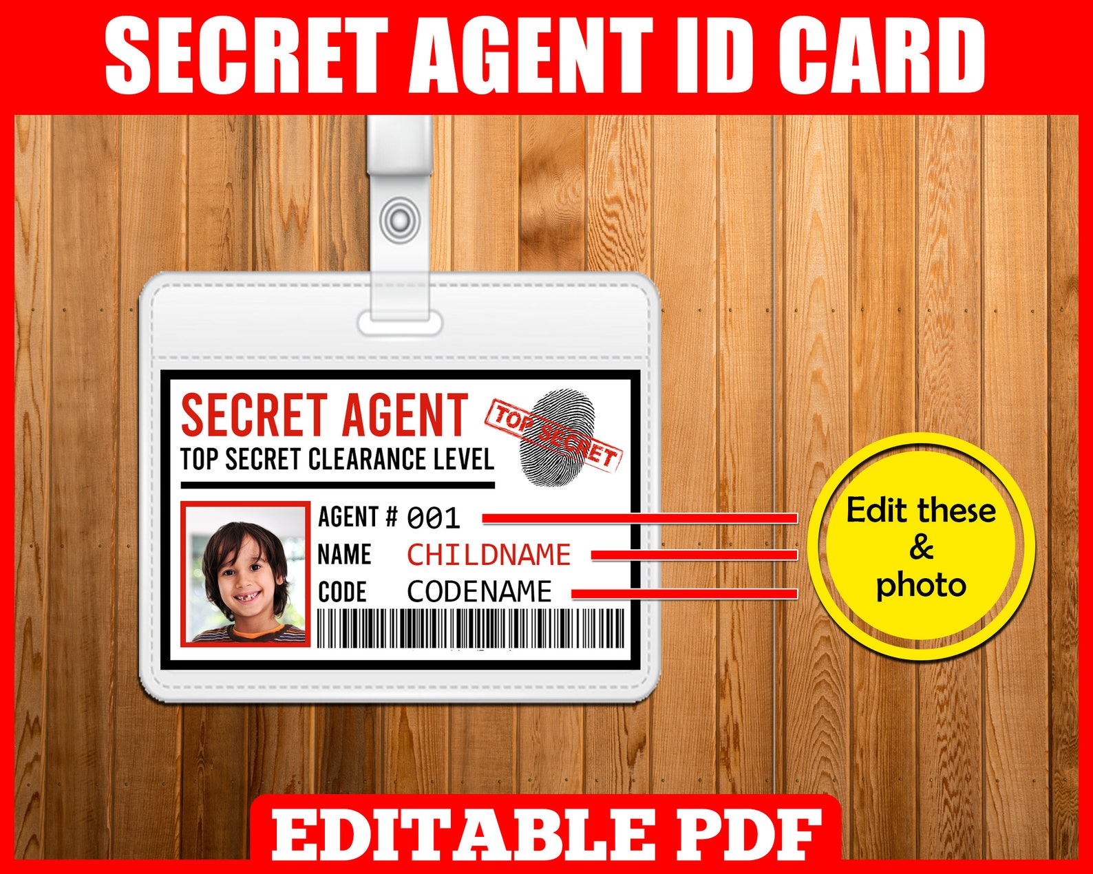 Secret Agent Party ID Badge. Editable ID. Spy Birthday Party. | Etsy