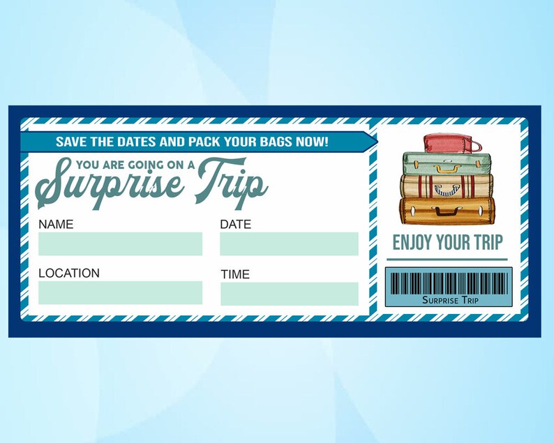 Printable Vacation Surprise Ticket Boarding Pass Vintage Printable 