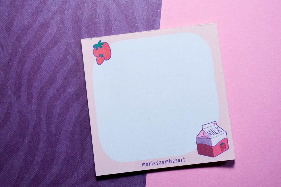Handmade Strawberry Milk Mini Notepad | 3in X 3in | 50 Sheets Tear-away ...