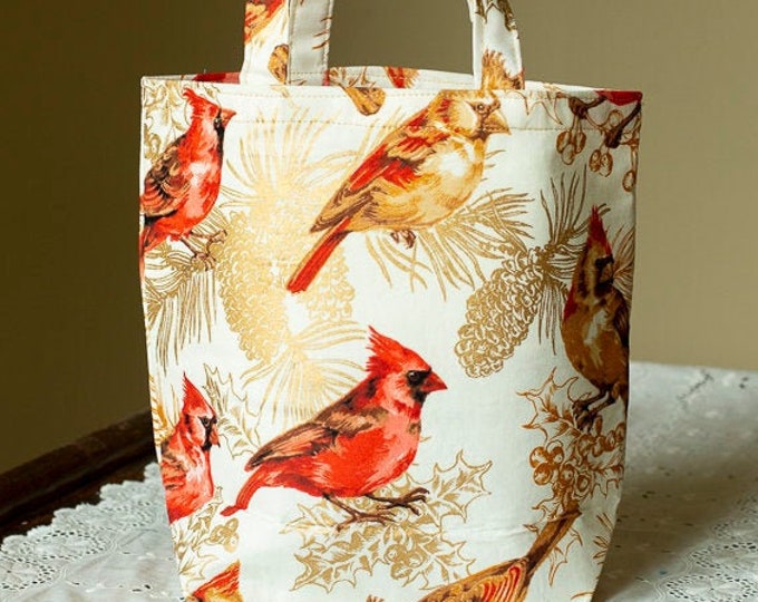 Cardinal Fabric Gift Bag, Small Purse or Tote, Small Project Bag With ...