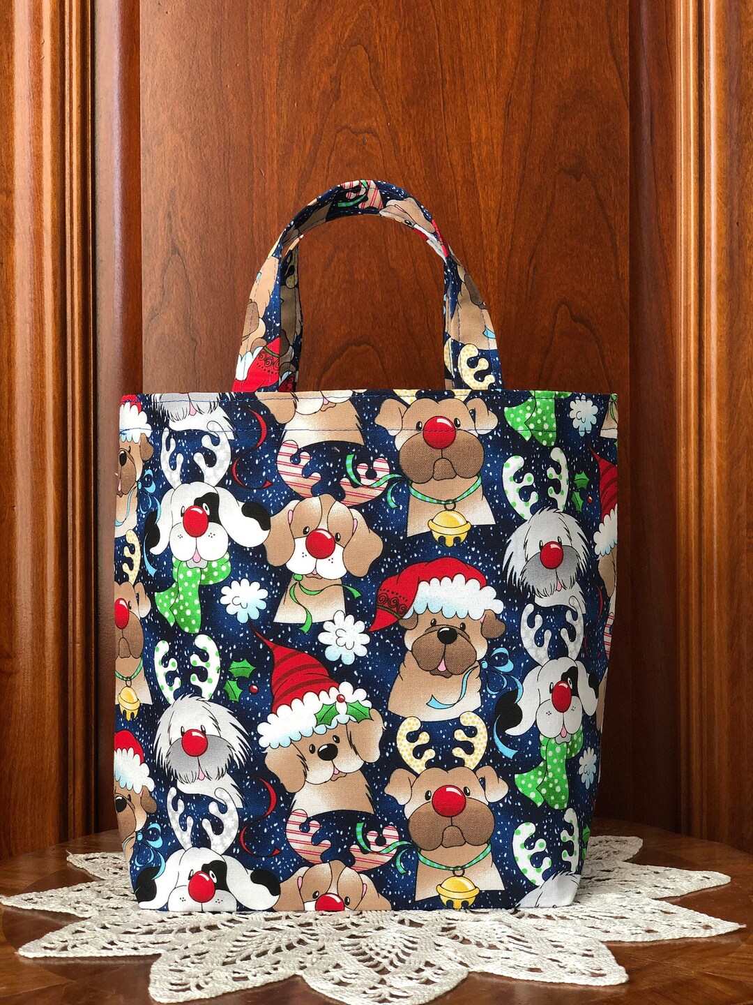 Christmas Dog Gift Bag With Handles, Reusable, Fabric and Handmade ...