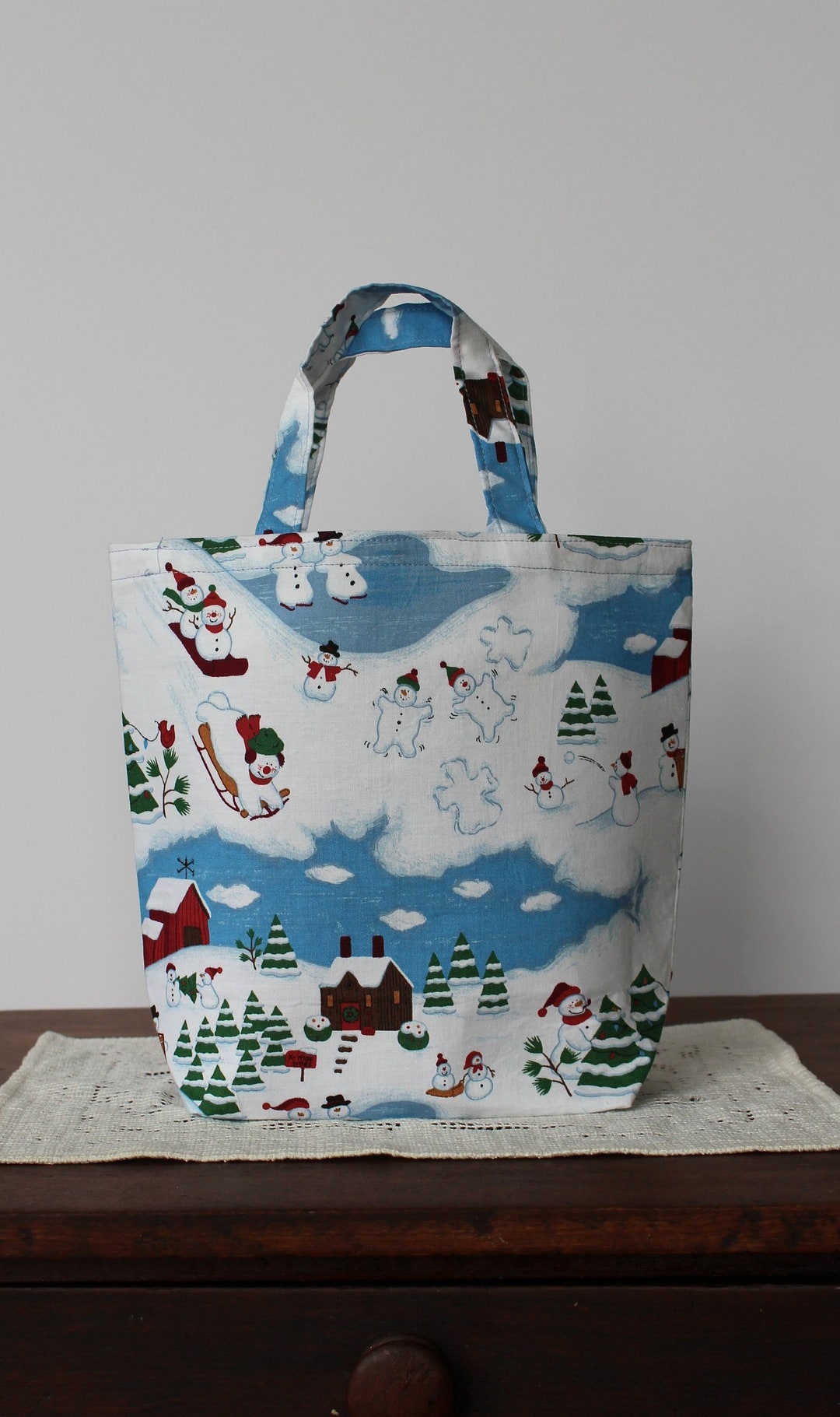 Winter Fabric Gift Bag, Small Handbag or Tote, Project Bag With Handles ...