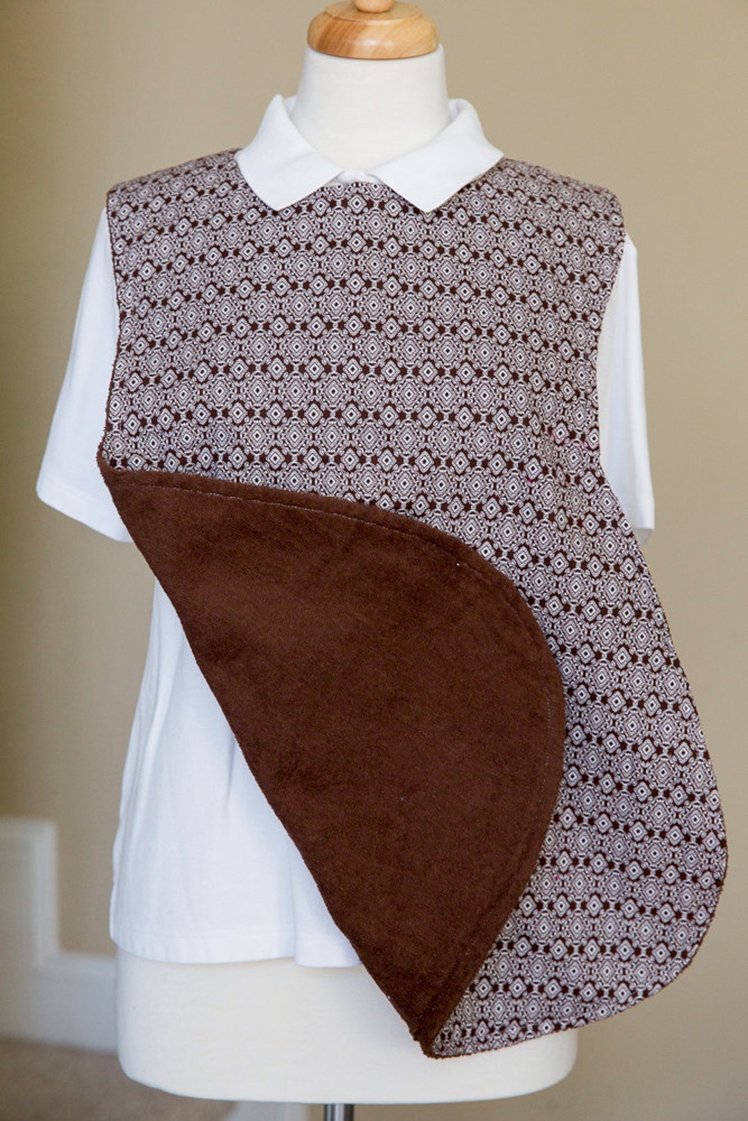 Adult Unisex Bib, Garment Protector, Reversible, Cotton & Brown Terry ...