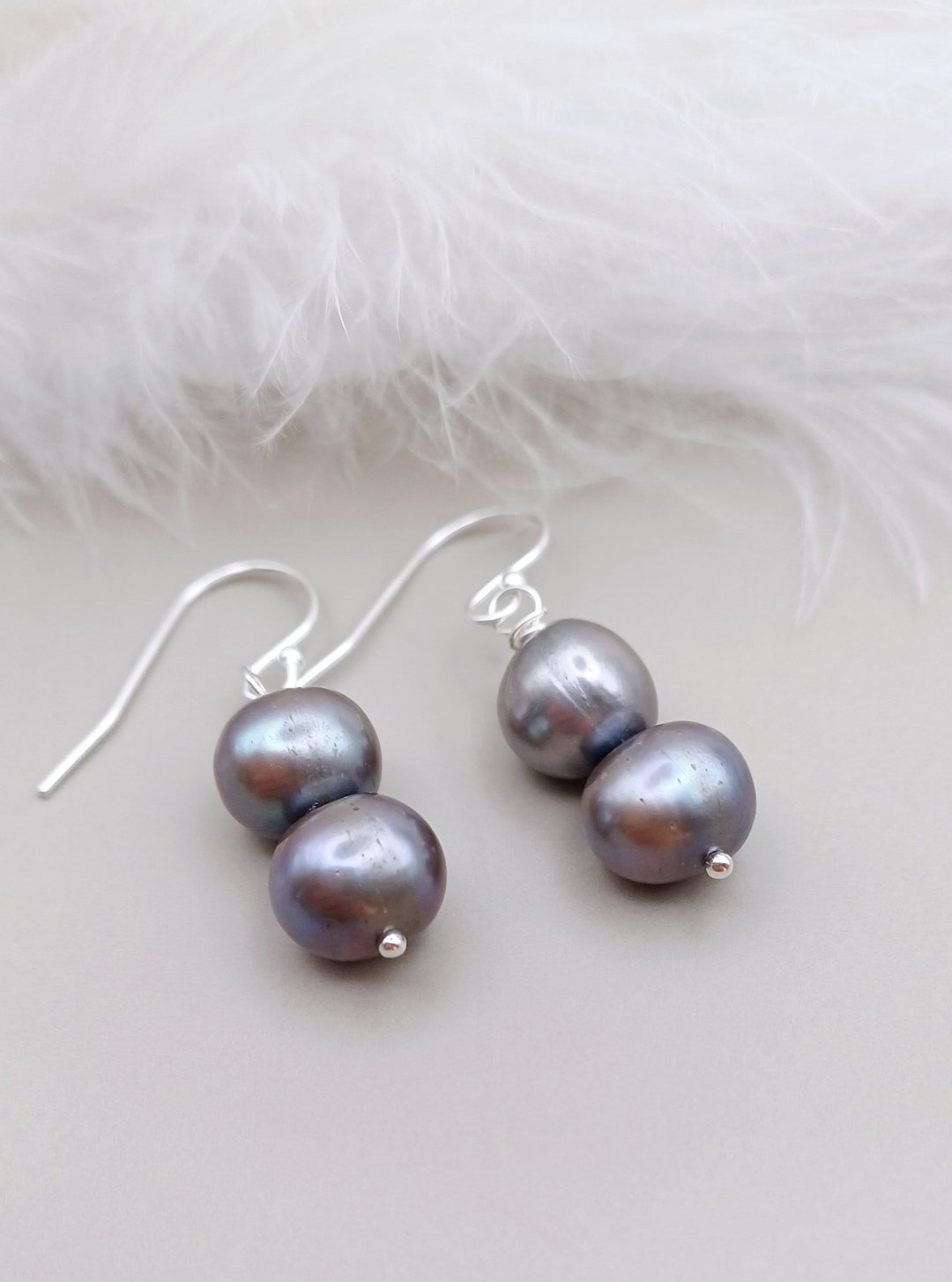 Silver Grey Pearl Earrings - Freshwater Pearls - Pearl Drop Earrings ...