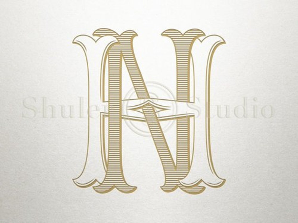Vintage Digital Monogram - HN NH - Digital Monogram - Handcrafted - Etsy