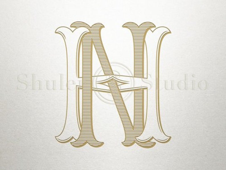 Vintage Digital Monogram - HN NH - Digital Monogram - Handcrafted - Etsy