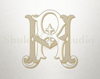 Custom Interlocking RH HR Wedding Monogram Logo Printable Digital ...
