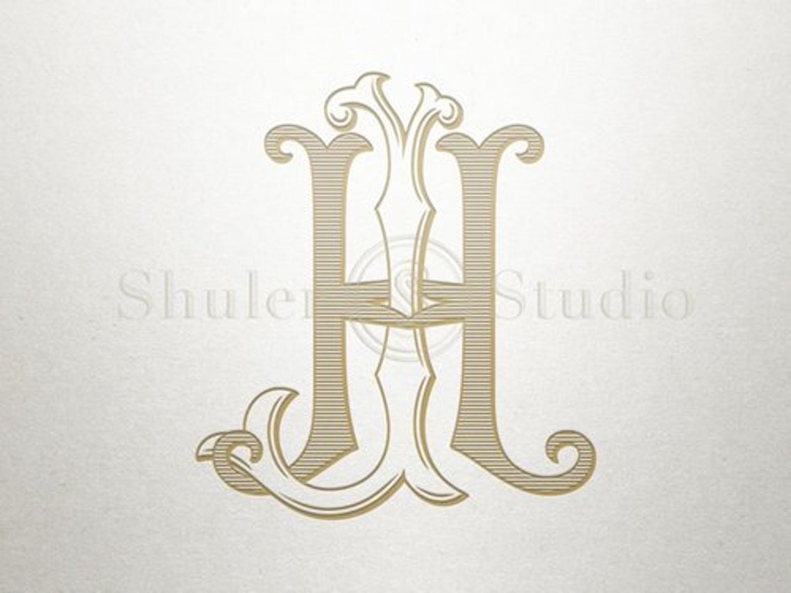 Vintage Digital Monogram - HJ JH - Digital Monogram - Handcrafted - Etsy