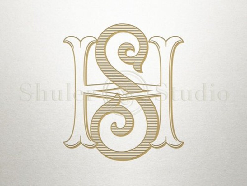 Wedding Monogram - HS SH - Interlocking Monogram - Digital - Etsy