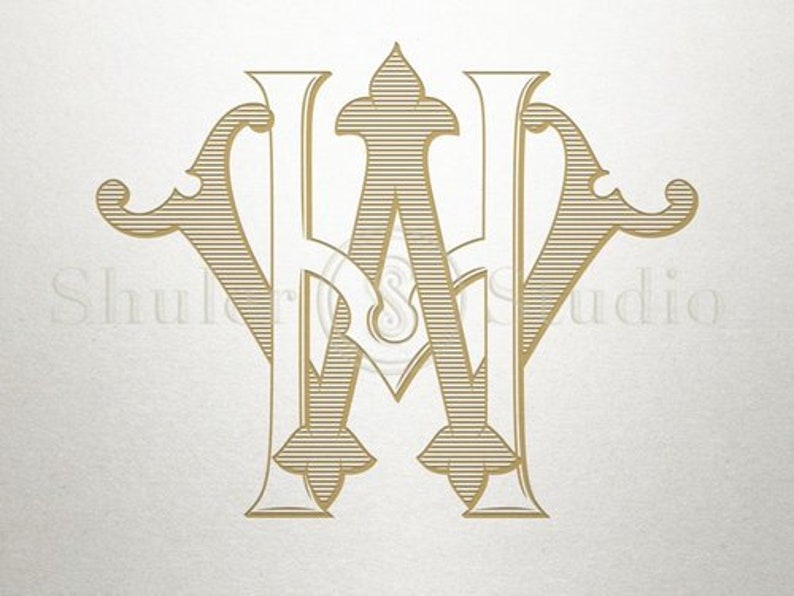 Wedding Monogram - HW WH - Interlocking Monogram - Digital - Etsy