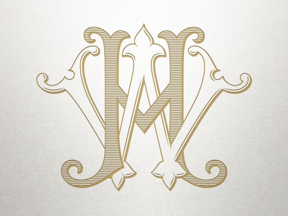 Interlocking Wedding Monogram HW WH Monogram Interlocking | Etsy