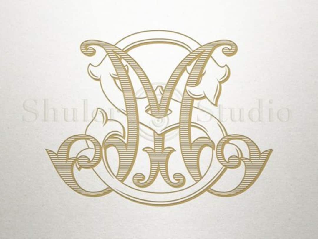 Monogramma ad incastro vintage MS SM Monogramma ad incastro Digitale ...