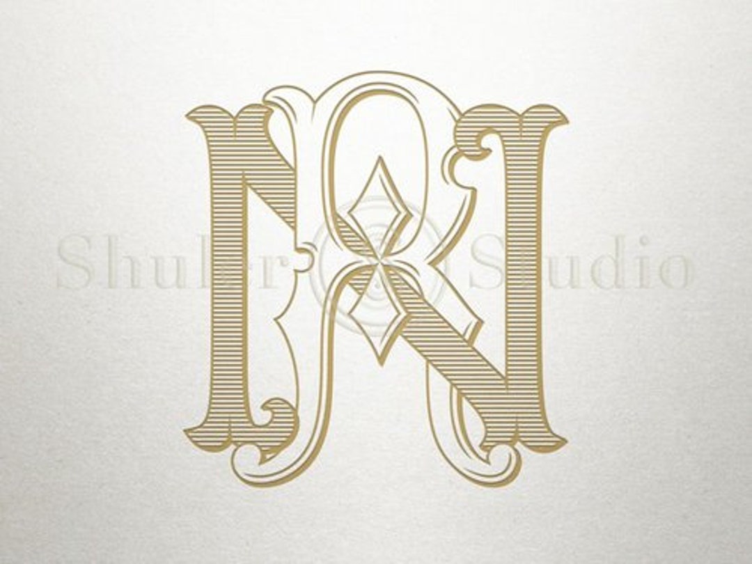 Vintage Digital Monogram - NR RN - Digital Monogram - Interlocking - Etsy